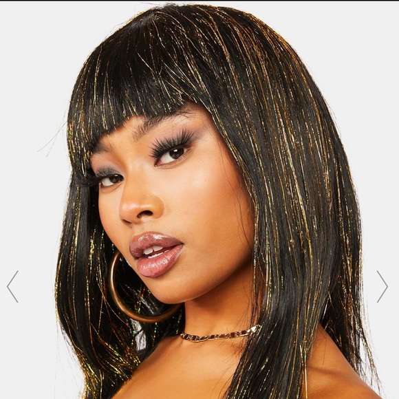 Dolls Kill | Accessories | Gold Black Tinsel Metallic Hair Wig ...